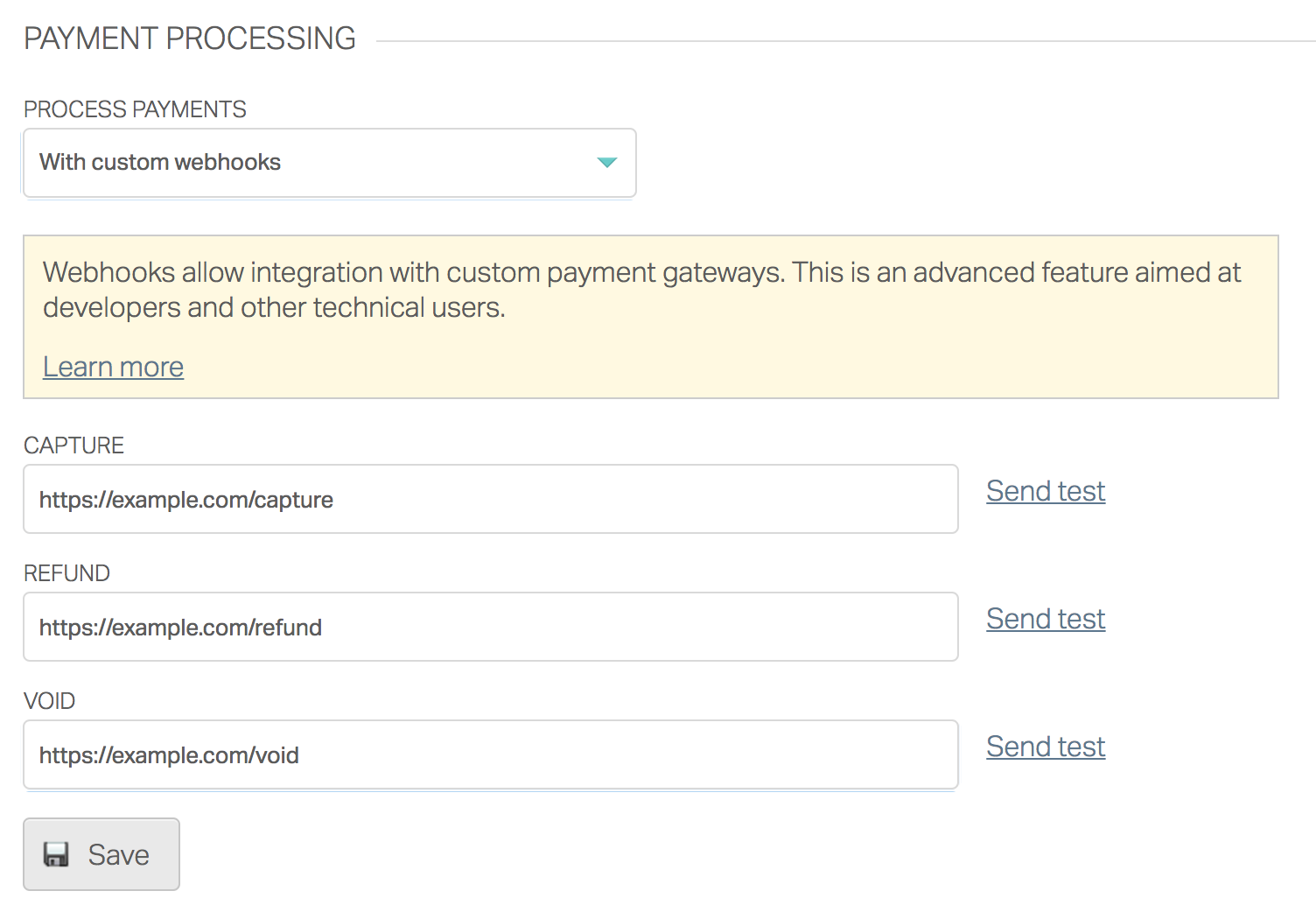 Processing payments with custom webhooks