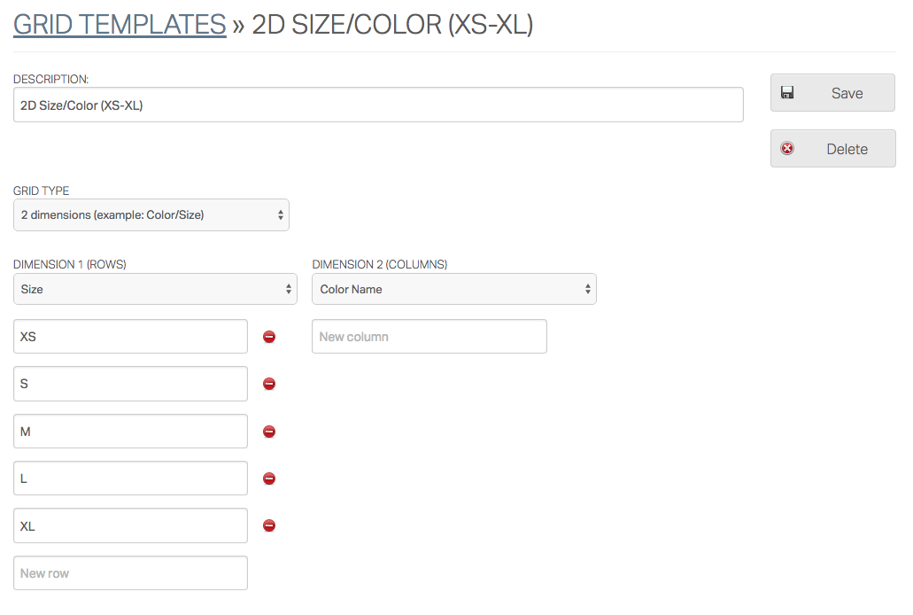 Create grid templates for size ranges and faster grid creation