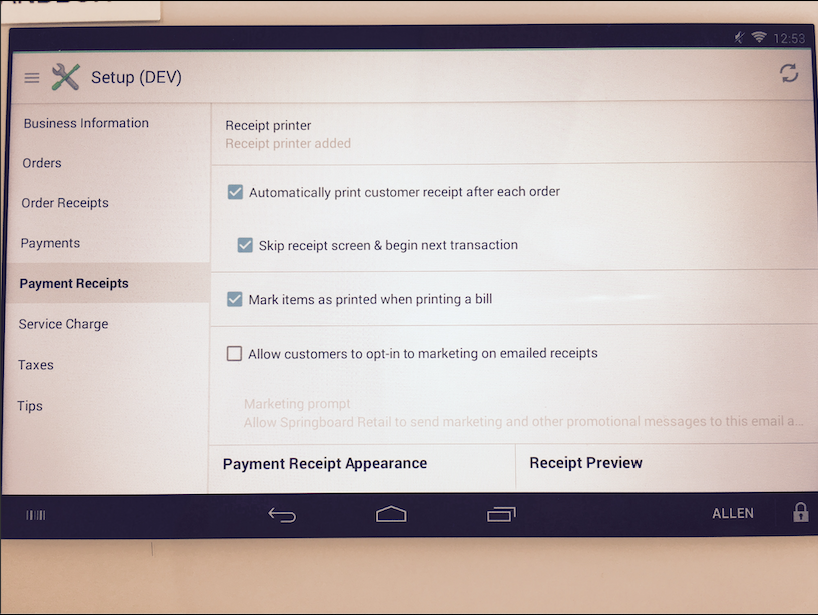 How to handle printed and email customer receipts with the Clover Mini